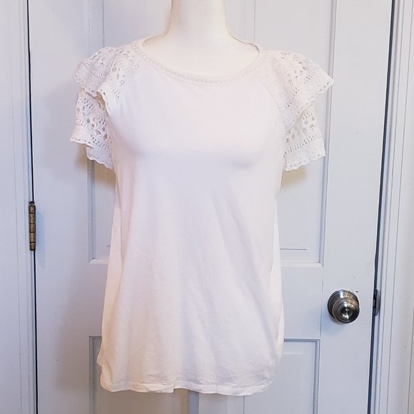 LOFT | Tops | Loft Elevated Tee With Crochet Sleeves Size L | Poshmark